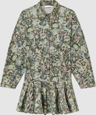 Ganni Robe courte Printed Stretch Buttoned Jadeite