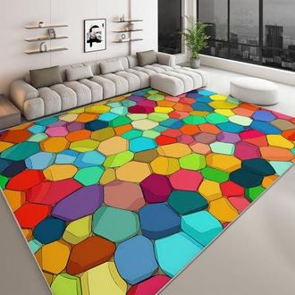 Generic Tapis Multicolore Lavable pour Salon, Tapis &agrave; Poils Courts Antid&eacute;rapant Abstrait Moderne G&eacute;om&eacute;trique &Eacute;l&eacute;gant pour Enfants Bureau Salle &agrave; Manger Cuisin