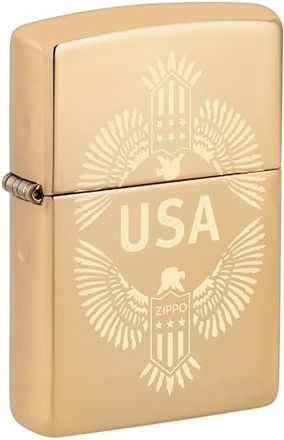 Zippo Sturmfeuerzeug - USA, High Polish Brass, Lustre - Nachfüllbar - Wiederverwendbar - Windfestes Design - Geschenkbox - Made in USA