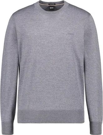 HUGO BOSS Herren Pullover grau Merinowolle unifarben