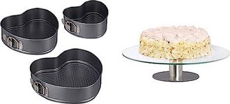 Relaxdays Herzbackform 3er Set, romantische Kuchen & Torten & Tortenplatte drehbar, Standfuß, Kuchenplatte zum Dekorieren, Torten Drehteller für Kuchen, Ø 30cm,
