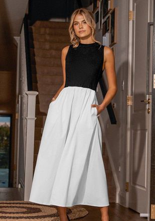 Cupshe A-Linien-Kleid Schwarzes Tanktop mit hohem Kragen & wei&szlig;es Maxikleid mit Rock