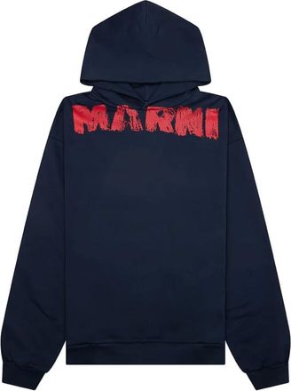 Marni Homme, Sweatshirts et sweats &agrave; capuche, Bleu, Taille: XL Spray Paint Logo Sweat &agrave; capuche
