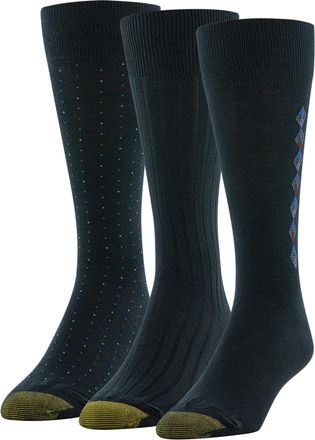 Gold Toe GOLDTOE mens Crew Socks, 3 Pairs Dress Sock, Black, Shoe Size 6-13 US