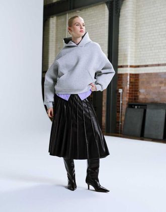 Mango Jupe longue pliss&eacute;e imitation cuir - Chocolat-Brown