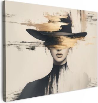 MuchoWow © Bild auf Leinwand 70x50 cm Schlafzimmer Bilder Badezimmer Wand Deko Wohnzimmer Modern Wanddeko Bilderwand Geschenk Frau - Hut - Farbe
