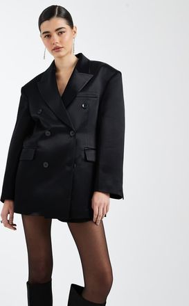 Asos Blazer oversize à double boutonnage en satin - Marron chocolat-Noir