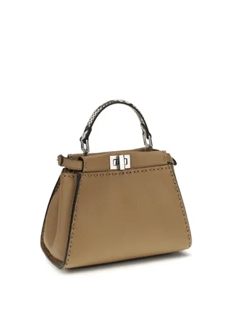 Fendi Womens Peekaboo Mini Handbag Cappucc+roccia+p Calf Leather Bos Taurus Handbags Hand Bags