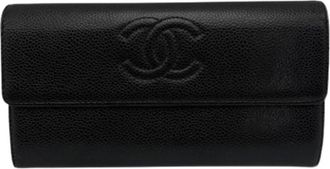 Chanel Portefeuille long pr&eacute;-poss&eacute;d&eacute; (bi-pli) - Femme - Pre-owned - Noir - Taille: ONE Size