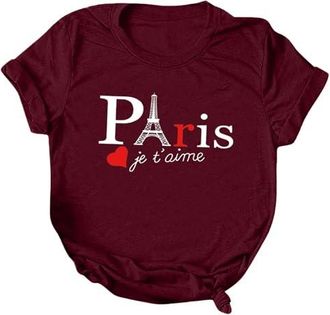 Generic Tunique d&eacute;contract&eacute;e &agrave; manches courtes et col rond pour femme pour la Saint-Valentin 2026, bordeaux, XXL