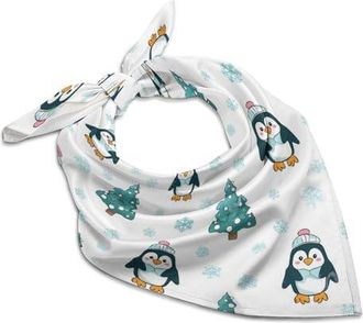 Generic Foulard carré en soie avec motif pingouin et neige - Léger - Motif sapin de Noël - Pour cheveux - Respirant - Cadeau pour femme et homme, multicolore,