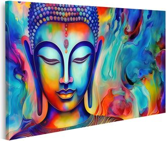 Islandburner Bild auf Leinwand Bunte Meditation Kunstwerk Buddha Farbenfreude Spirituelles Portr&auml;t Bilder Wandbilder Poster