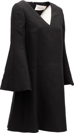 Valentino Garavani Womens Black V-Neck Dress With Flared Sleeves