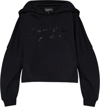 Emporio Armani Femme, Sweatshirts et sweats &agrave; capuche, Noir, Taille: 36 FR Logo Cotton Sweat &agrave; capuche