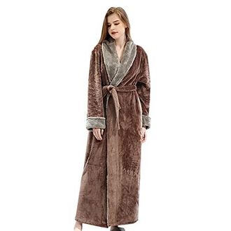 Generic Robe de chambre longue et moelleuse ou en Snoodies - Robe de chambre longue en polaire pour femme avec ceinture et poches avant col en V - Peignoir en