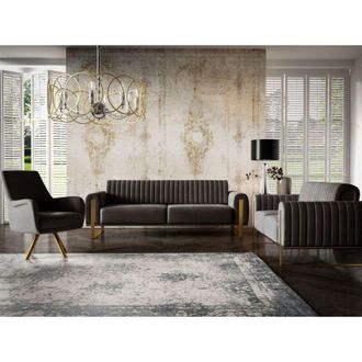 Fun M&ouml;bel Sofaset Designersofas valerie 3-2-1 in Stoff Stoff Elisa Velvet Schwarz