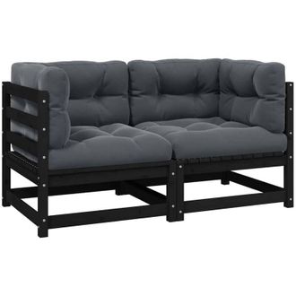 vidaXL Canap&eacute; 2 places de jardin avec coussins Noir Bois de pin massif vidaXL