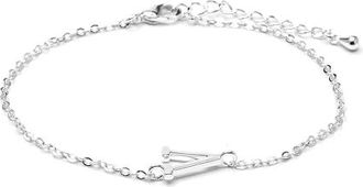 Luxenter Bracelet Alphabet finition argent - Lettre V, taille unique, M&eacute;tal, Sans pierre pr&eacute;cieuse