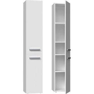 Hucoco KOMMA - Meuble salle de bain 2 portes - 31x30x174 cm - Colonne rangement SDB Blanc mat