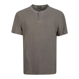 James Perse Slub Jersey Henley-Shirt mit kurzen &Auml;rmeln - - Tops - Herren - Gr&uuml;n - M