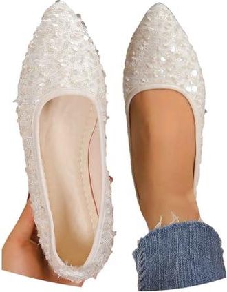 Generic Ballerines pour femme - Brillantes - Chaussures de danse festive - Chaussures de soir&eacute;e classiques confortables - Chaussures plates &agrave; paillettes - Cha