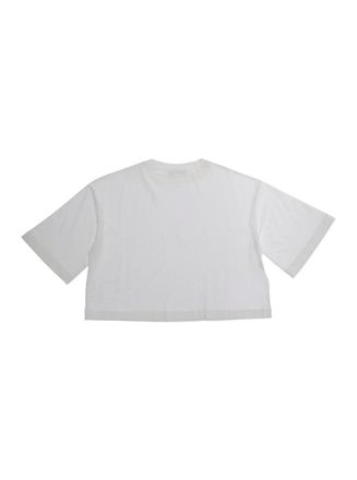 Marni Girls Crop T-Shirt With Embroidered Logo - White Cotton T-Shirts And Polos