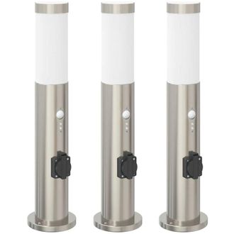 vidaXL Pollerleuchten mit Sensor&Steckdose 3er 50 cm Edelstahl IP44 vidaXL