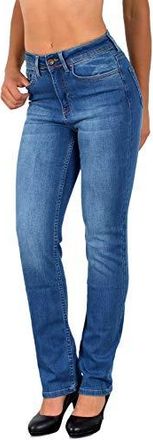 ESRA Jean Femme Droit Taille Haute Elastique Grande Taille Pantolon High Waist Straight-Fit G700