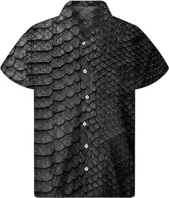 Keephen Chemise imprimée en 3D pour Hommes Chemise à Manches Courtes avec Revers Motif Python en Peau de Serpent danimal Vintage Été Chemise de Plage à Bouton