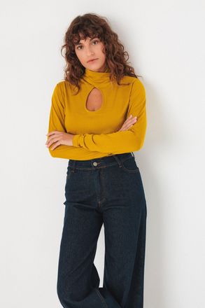 SKFK Damen vegan T-Shirt High Neck Zur-5 Gelb