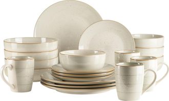 Mäser Serie Valmera, Speisegeschirr für 4 Personen, Geschirr im Vintage-Look, Steinzeug, hellgrün