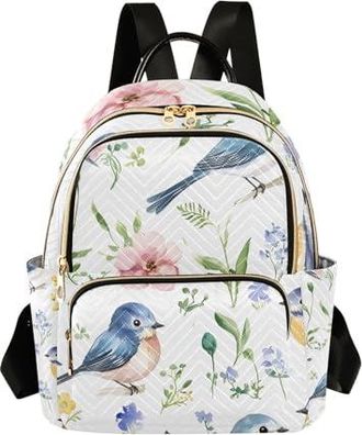 Mnsruu Mini sac à dos pour femme Motif oiseaux et fleurs roses Petit sac à dos tendance Sac à dos décontracté, Multi819, S
