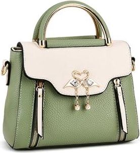 Nicole & Doris Sac &agrave; Main Femme Bandouli&egrave;re Sac Petite Capacit&eacute; a la Mode Sac Mignon Fille Sac Port&eacute;s Epaule PU Cuir Sac D&eacute;paule Sac Besace Vert et Blanc
