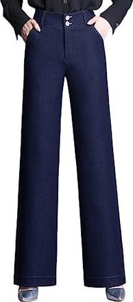 Dissa Femmes Pantalon Droit Bleu foncé Taille Haute Grande Taille Pantalon de Travail Jean élastique Printemps et Automne Épais,EU 38,P122