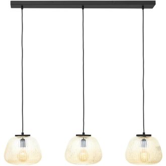 Brilliant Lampe Kaizen Pendelleuchte 3flg amber-bernstein/schwarz matt Metall/Glas braun 3x A60, E27, 40 w - Brilliant