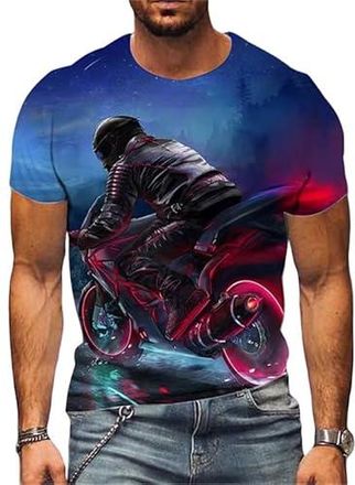 Keephen T-Shirt &agrave; col Rond pour Homme avec Motif Moto VTT Sportif Impression 3D Manches Courtes Haut d&eacute;contract&eacute;