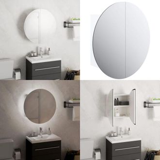 vidaXL Vidaxl - Badezimmerschrank mit Rundem Spiegel & led Wei&szlig; 40x40x17,5 cm - Badezimmerm&ouml;bel - Kosmetiktisch - Spiegelkommode - Aufbewahrungsbox