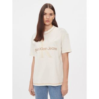 Calvin Klein Jeans T-Shirt Hero Monologo J20J222974 &Eacute;cru Boyfriend Fit