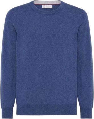 Brunello Cucinelli Homme, Pulls, Bleu, Taille: M Pull en Cachemire Bleu Col Rond