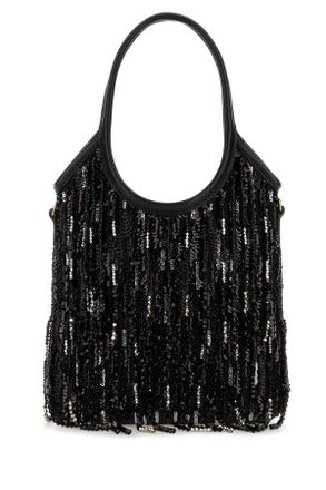 Miu Miu Sequin-Embellished Fabric Shoulder Bag - Black