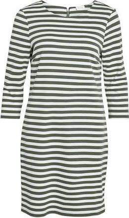 Vila Vila Robe Vininny 3/4 à col Rond-Noos Jersey, Olive/Rayures : Blanc Neige, M Femmes