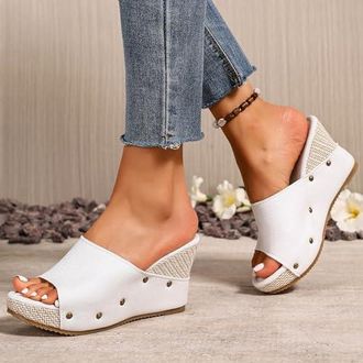 Generic Sandales compens&eacute;es confortables et d&eacute;contract&eacute;es &agrave; bout ouvert - Couleur unie - &Eacute;l&eacute;gantes - Polyvalentes - Classiques et respirantes - Sandales d&eacute;t&eacute; 