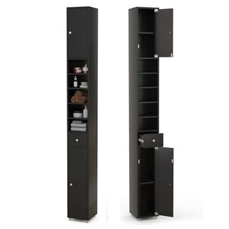 Giantex Colonne Salle de Bain Haute, Petit Meuble de Rangement Salle de Bain, 2 Portes, 1 Tiroir, &Eacute;tag&egrave;re R&eacute;glable, Meuble Rangement pour Toilette, Salon, Bur