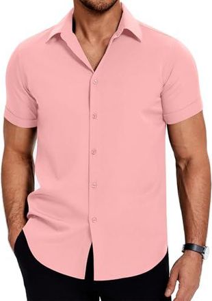 Coofandy Chemise Homme Chemise DéContractéE DéTé Chemise Stretch DéContractéE Chemise Plage daffaires Chemise Vacances Chemise éTé sans Repassage Coupe Rose 3X