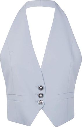 Pinko Pinko, Femme, Vestes, Bleu, Taille: 38 FR Gilet Col Halter avec Fermeture Boutonn&eacute;e