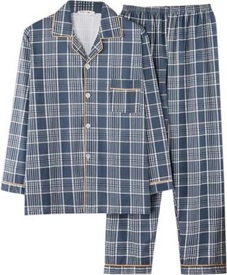 Generic Ensemble de pyjama &agrave; boutons pour homme, pyjama deux pi&egrave;ces pour homme, v&ecirc;tements de nuit doux et confortables avec imprim&eacute; &agrave; carreaux, col en V class