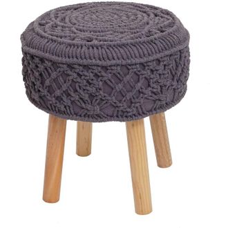 Hhg Sitzhocker HHG 482, Strickhocker Hocker Fu&szlig;hocker, 45x41cm rund Makramee/Strick Stoff/Textil dunkelgrau