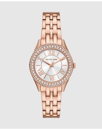 Michael Kors Harlowe Uhr aus ros&eacute;goldfarbenem Edelstahl mit drei Zeigern in Ros&eacute;gold