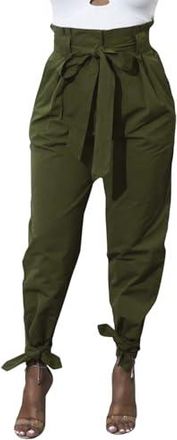 ORANDESIGNE Femme Mode Pantalon Taille Haute D&eacute;contract&eacute; Travail Chic Crayon Pantalon Taille Haute avec Ceinture Pantalon Chic Pants Coupe Ajust&eacute;e Pantalon De Loi