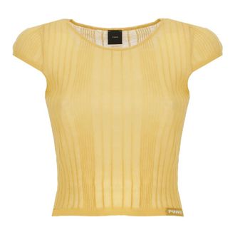 Pinko Gelbes Baumwolltop mit Logopatch - - Blouses & Shirts - Damen - Gelb - M